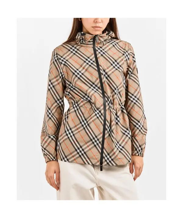Burberry Diagonal Check Hooded Mid-length Coat