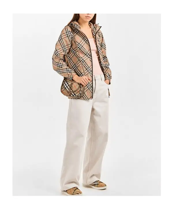 Burberry Diagonal Check Hooded Mid-length Coat