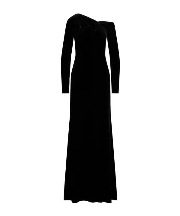 Ralph Lauren Velvet Asymmetrical Neckline Gown