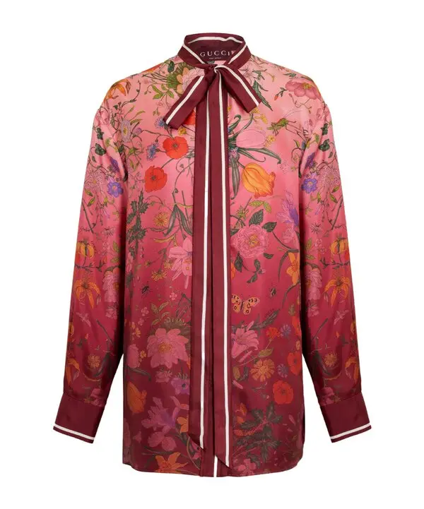 Gucci Floral Print Tie Neck Shirt