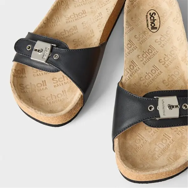 Balenciaga Open Toe Slippers With Signature Hardware