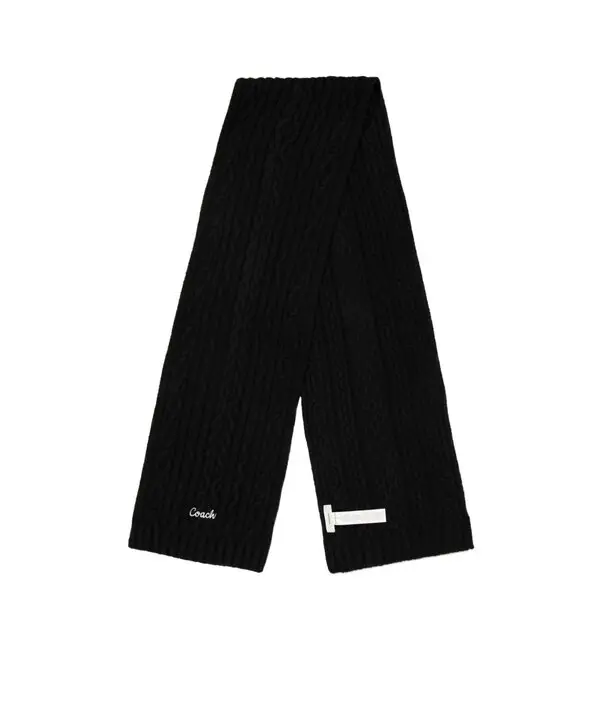 COACH Cable Knit Wool Scarf - Black