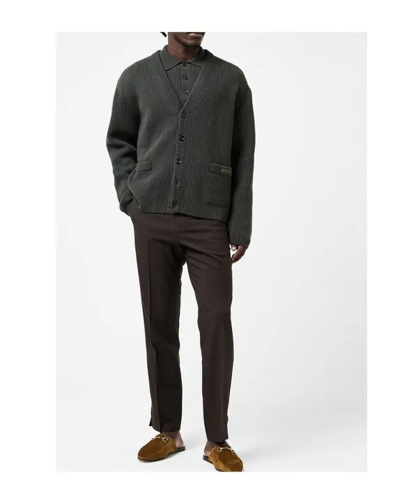 Gucci V-neck Ribbed Knit Cardigan - Green