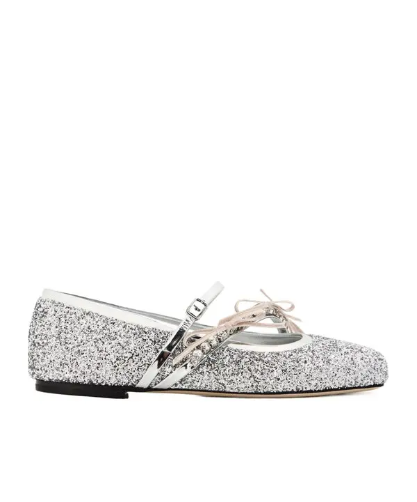 JIMMY CHOO Glittered Ballerina Flats With Buckle Detail
