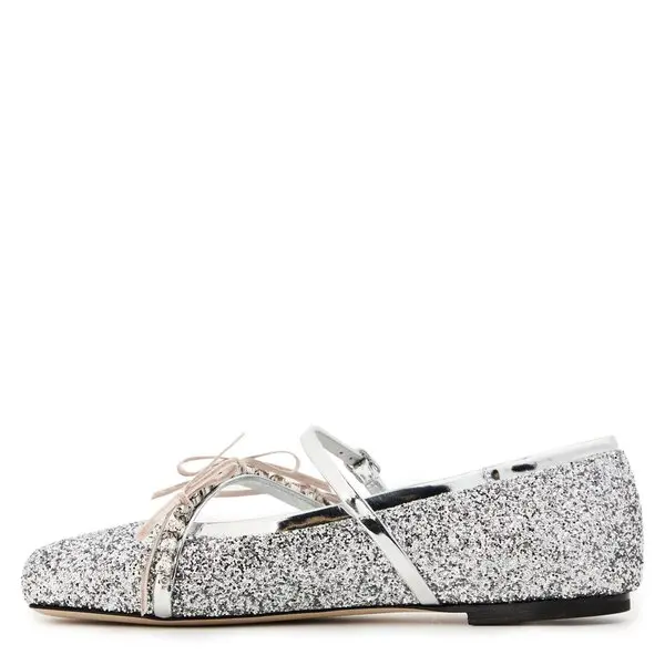 JIMMY CHOO Glittered Ballerina Flats With Buckle Detail