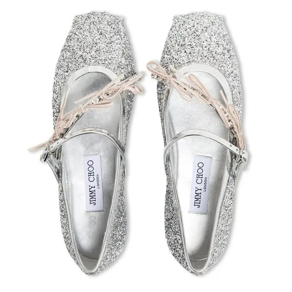 JIMMY CHOO Glittered Ballerina Flats With Buckle Detail