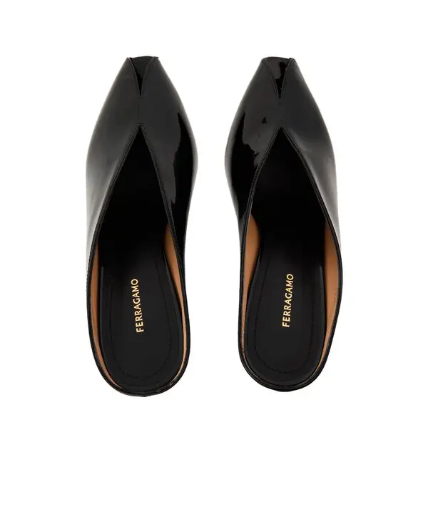 FERRAGAMO Glossy Patent Pointed Mule Slides
