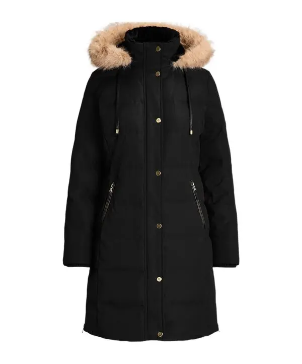 Ralph Lauren Real Leather Fur Hood Medium Puffer Jacket