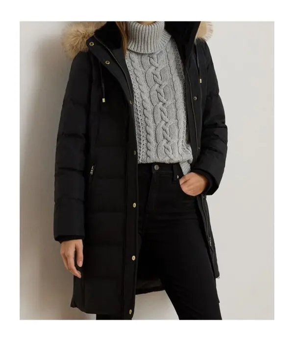 Ralph Lauren Real Leather Fur Hood Medium Puffer Jacket
