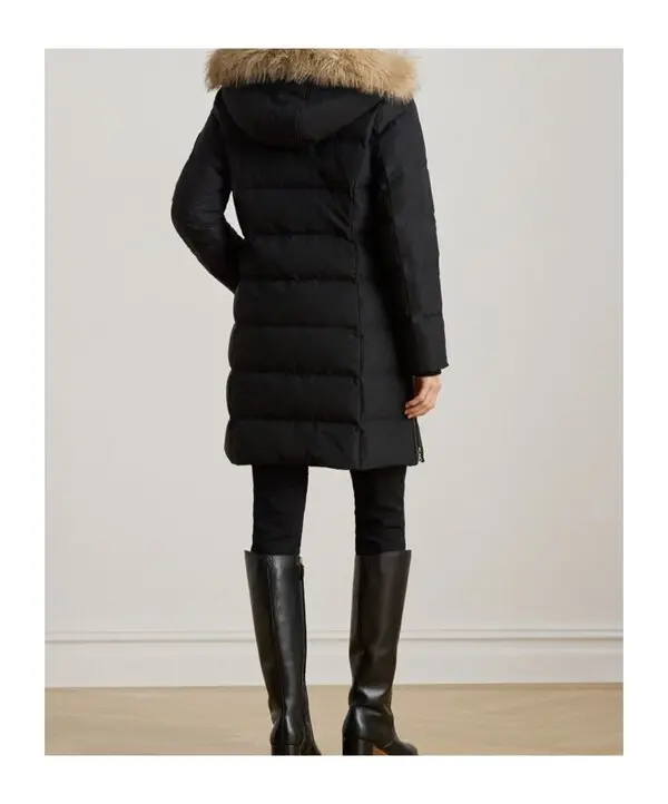 Ralph Lauren Real Leather Fur Hood Medium Puffer Jacket