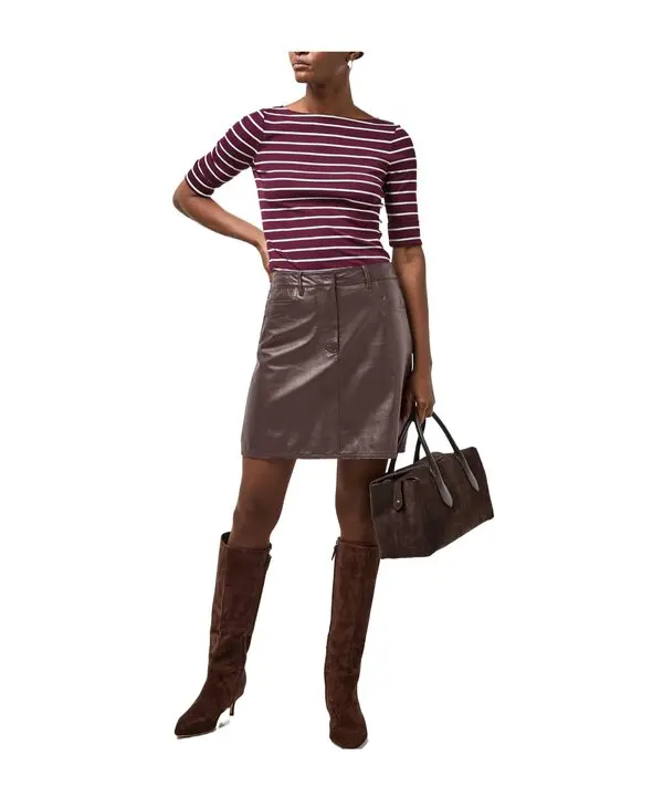 Max Mara Solid Color Leather Midi Skirt