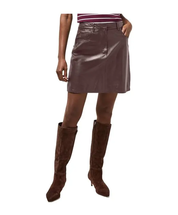 Max Mara Solid Color Leather Midi Skirt