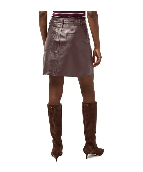 Max Mara Solid Color Leather Midi Skirt