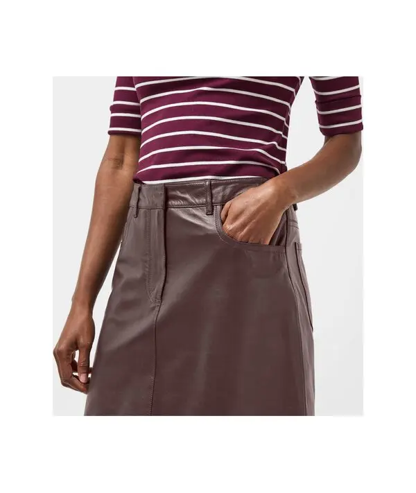 Max Mara Solid Color Leather Midi Skirt