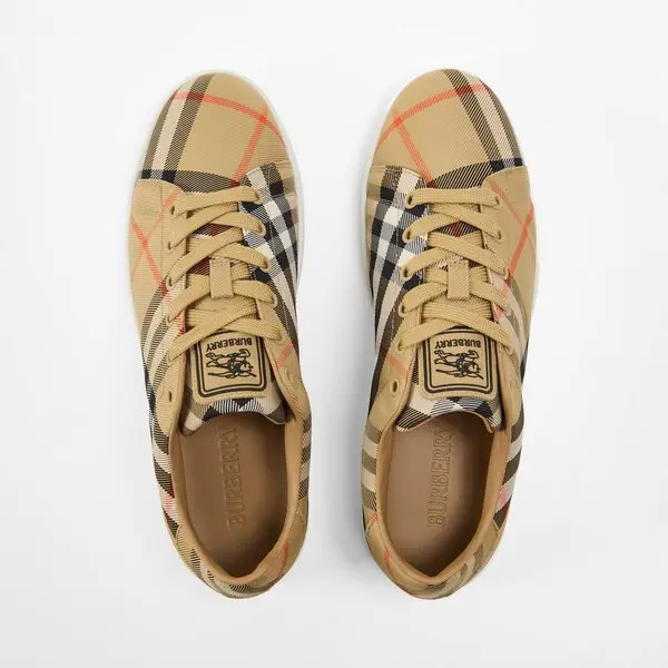 Burberry Checked Low Top Sneakers - Nude