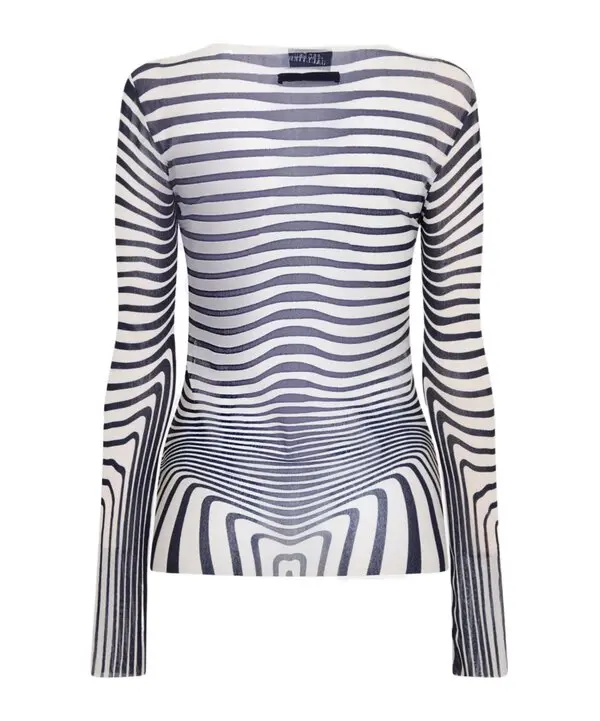 JEAN PAUL GAULTIER Striped Print Long Sleeve Top - Gray