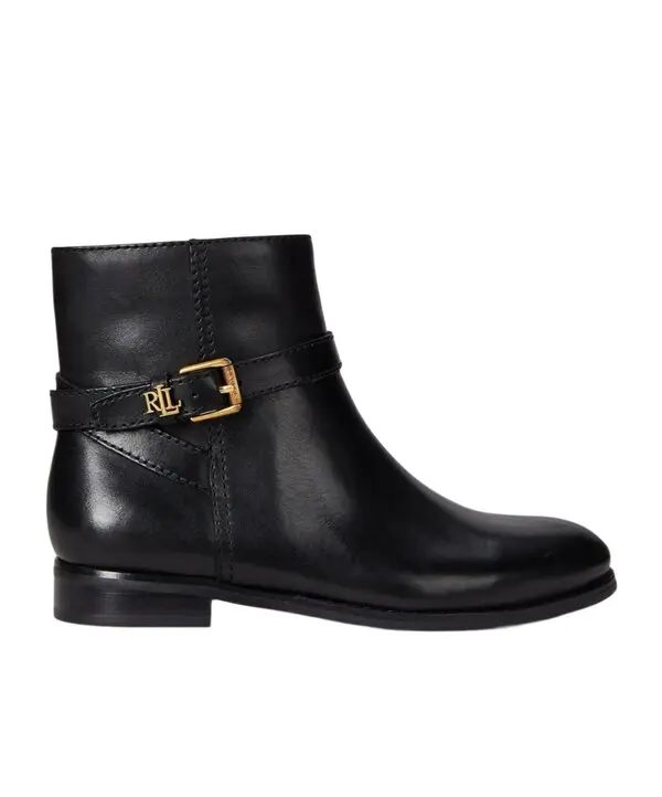 Ralph Lauren Leather Buckle Ankle Boots - Black