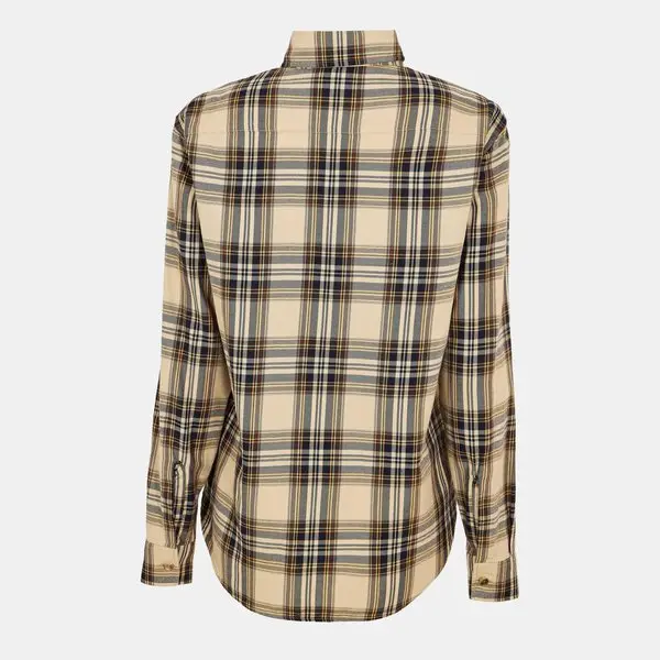 Saint Laurent Plaid Long Sleeve Shirt With Tie Detail