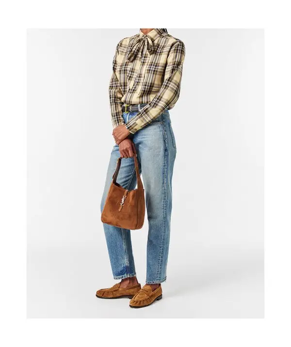 Saint Laurent Plaid Long Sleeve Shirt With Tie Detail