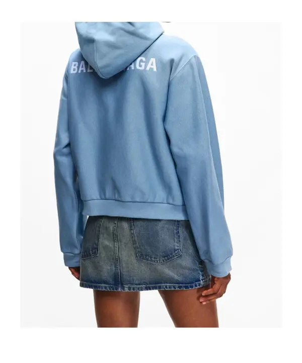 Balenciaga Full-zip Hoodie With Logo Detail - Blue