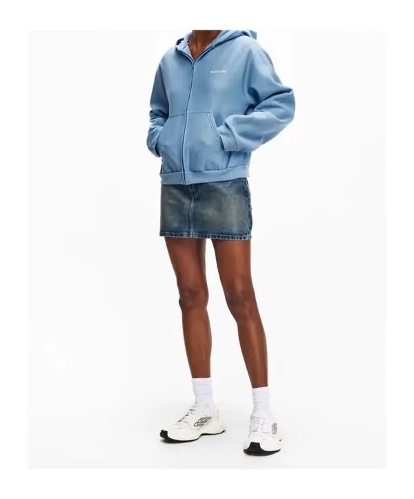 Balenciaga Full-zip Hoodie With Logo Detail - Blue