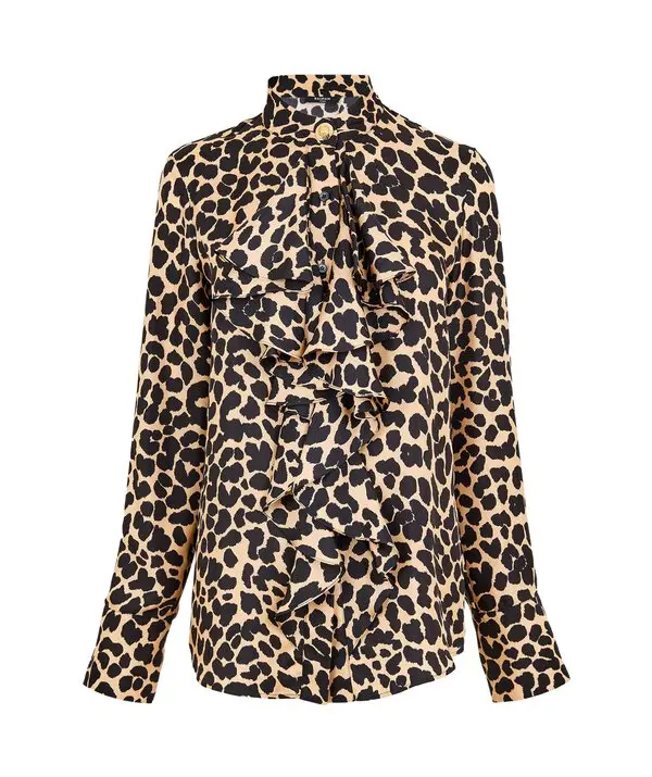 Balmain Long-sleeve Ruffled Leopard Print Shirt