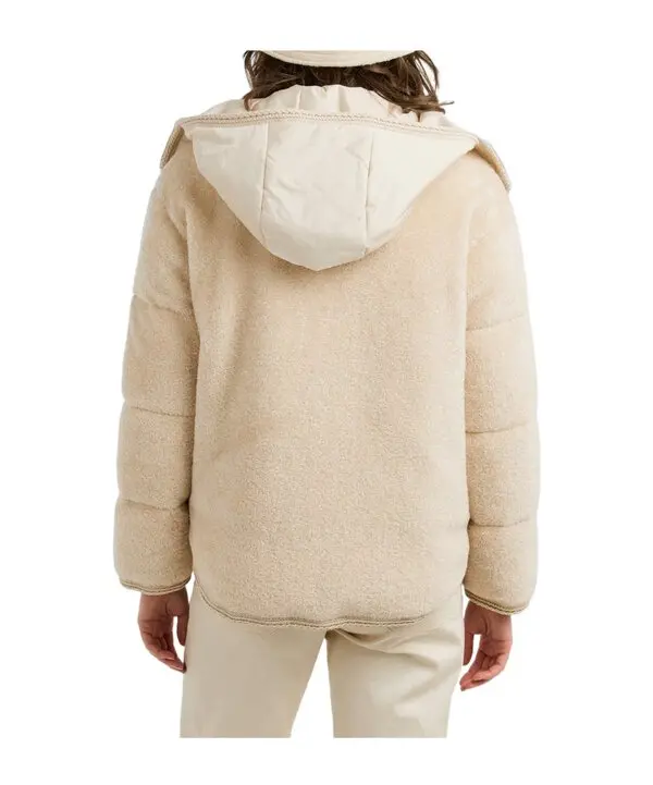 Moncler Fleece Puffer Jacket With Detachable Hood And Contrast Trim