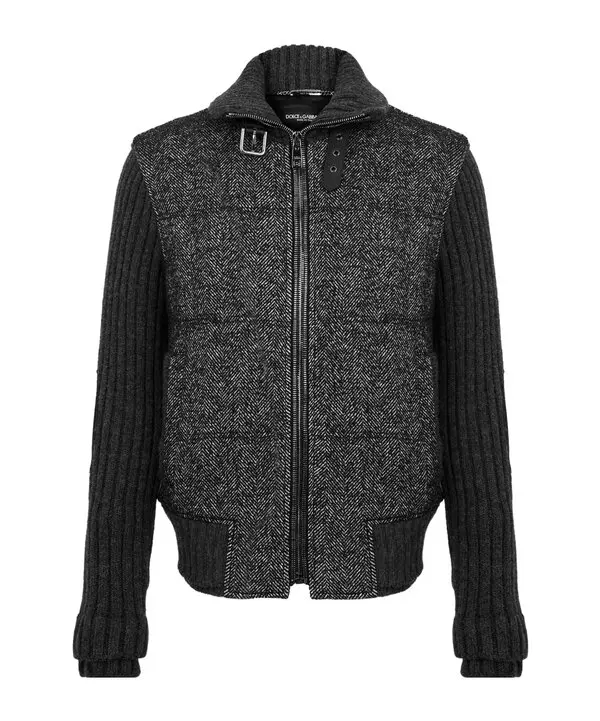 Dolce & Gabbana Ribbed Knit Jacket With Tweed Blend