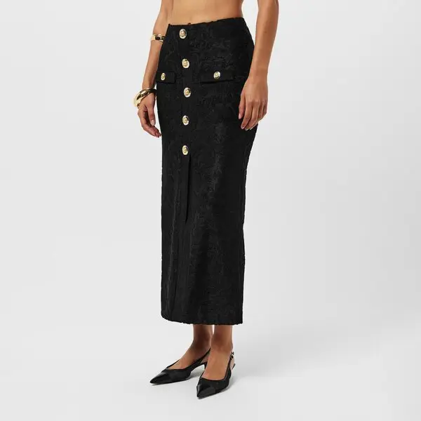 Balmain Fitted Midi Skirt With Button Detail