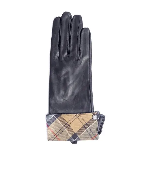 Barbour Leather Gloves With Tartan Trim