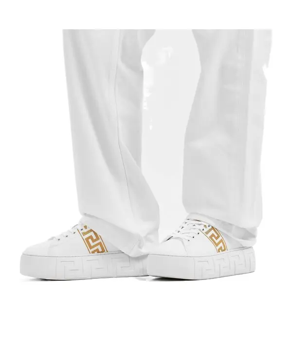 Versace Leather Platform Sneakers With Gold Greek Key Detail