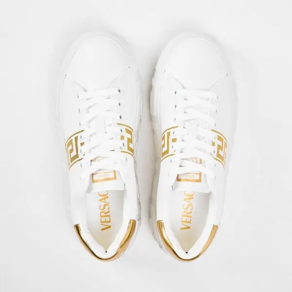 Versace Leather Platform Sneakers With Gold Greek Key Detail