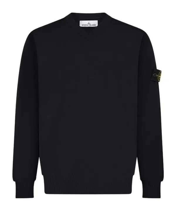 Stone Island V-neck Wool Sweater With Compass Badge
