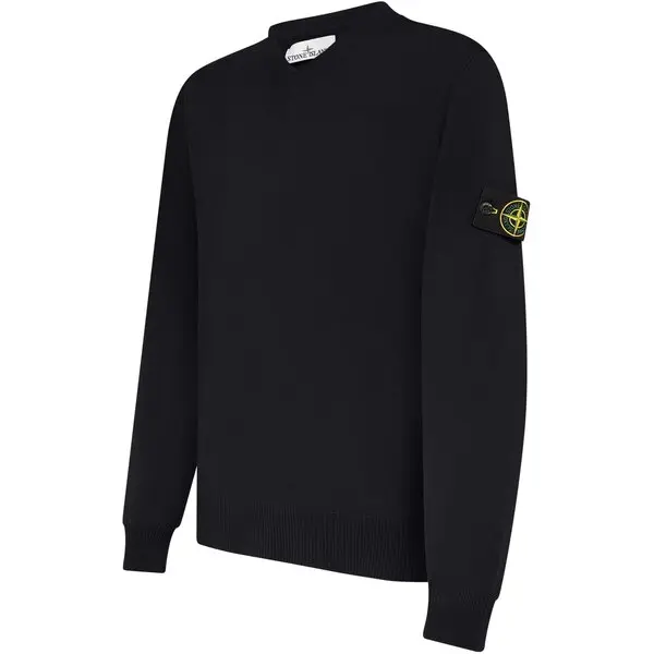 Stone Island V-neck Wool Sweater With Compass Badge