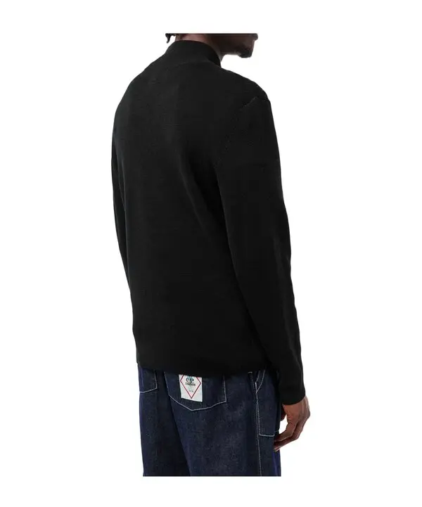 C.P. COMPANY Zip-up Textured Knit Jacket With Logo Patch