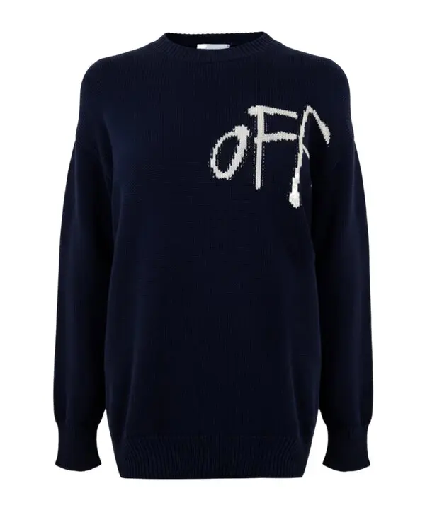 Off-White Long-sleeve Crew Neck Knit Sweater With Graphic Detailing