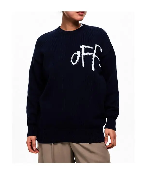 Off-White Long-sleeve Crew Neck Knit Sweater With Graphic Detailing