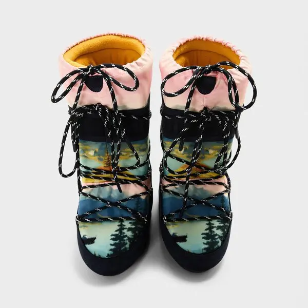 Moon Boot Printed Lace-up Ankle Boots - Black
