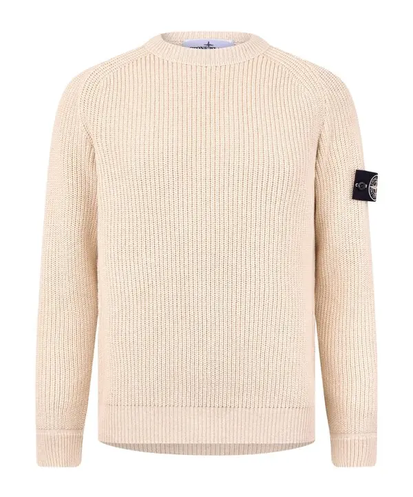 Stone Island Crew Neck Knit Sweater With Logo Badge