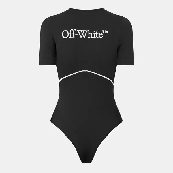 Off-White Ribbed Seamless Bodysuit With Contrast Piping