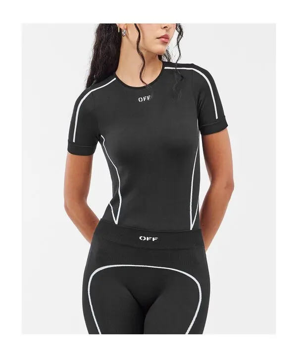 Off-White Ribbed Seamless Bodysuit With Contrast Piping