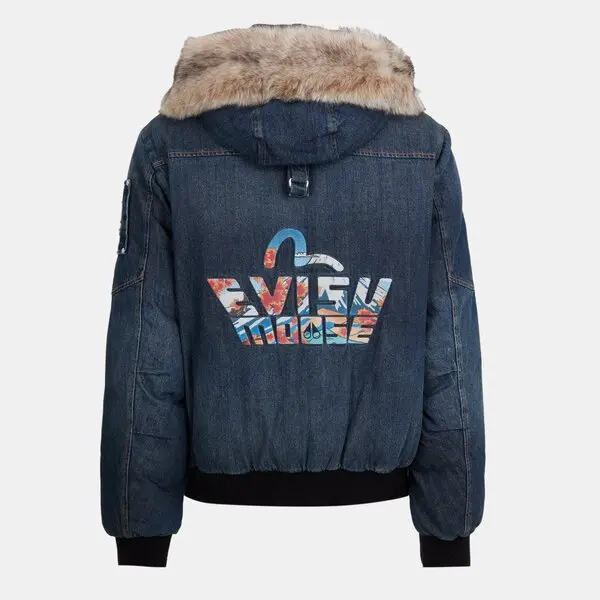 Moose Knuckles Quilted Denim Jacket With Fur-trimmed Hood