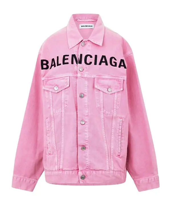 Balenciaga Printed Logo Cotton Long Sleeve Denim Jacket