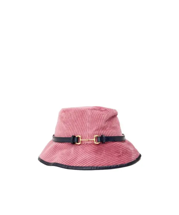 Gucci Corduroy Bucket Hat With Leather Trim - Pink