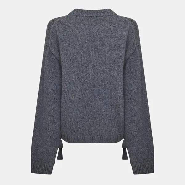 GANNI Crewneck Knit Sweater With Side Tie Details - Gray