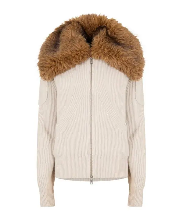 Moose Knuckles Corina Zipped Cardigan With Fur Collar - Nude