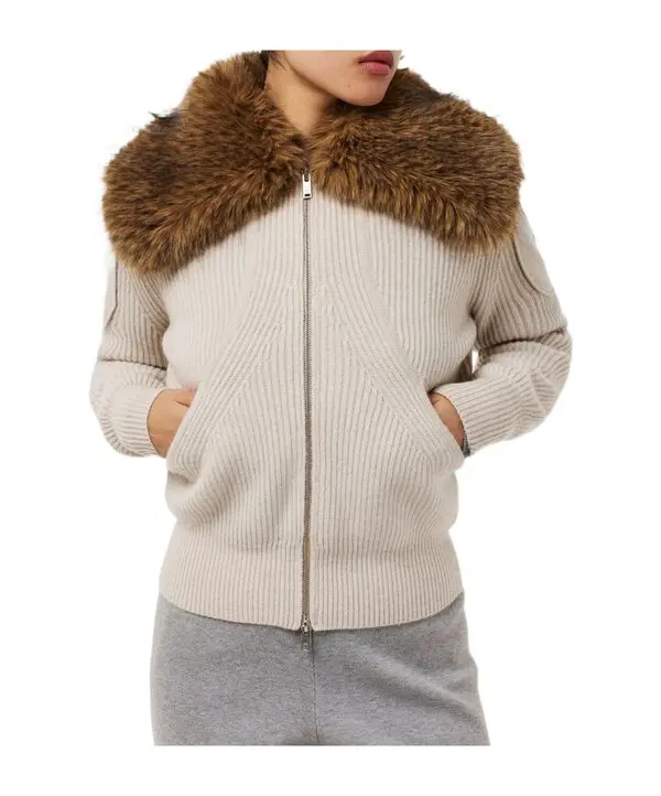 Moose Knuckles Corina Zipped Cardigan With Fur Collar