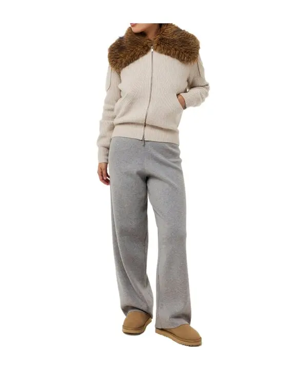 Moose Knuckles Corina Zipped Cardigan With Fur Collar