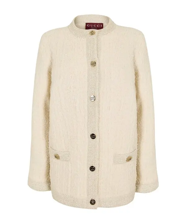Gucci Cream Textured Tweed Stand-collar Jacket