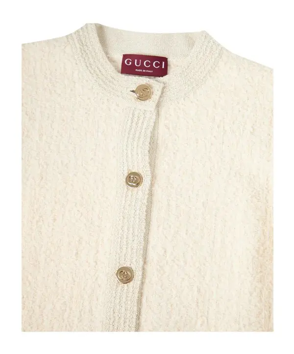 Gucci Cream Textured Tweed Stand-collar Jacket